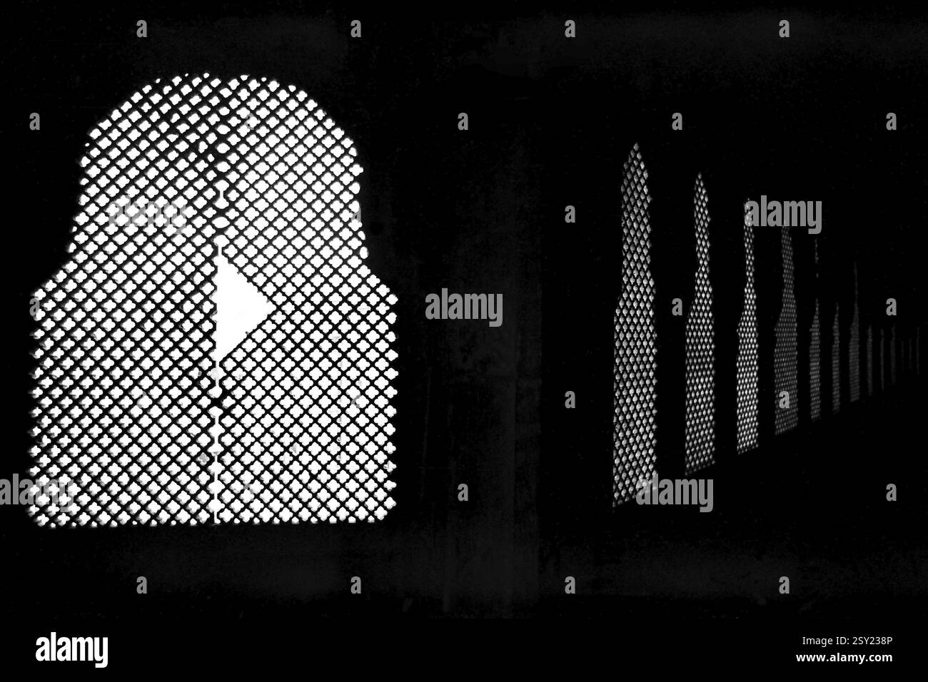 Broken window grill jali Junagadh Fort Bikaner Rajasthan India Asia ...