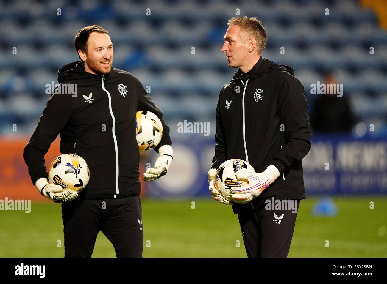 Rangers goalkeeping coach Allan McGregor (right) and Conor Brennan ...