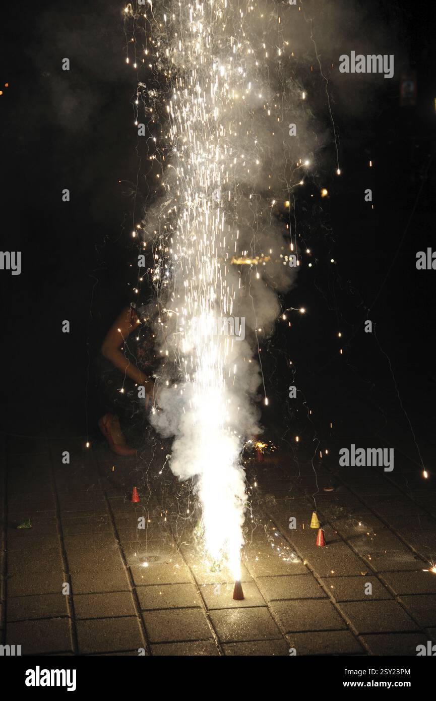 Flower pot crackers Diwali festival at Mumbai Maharashtra India Stock ...