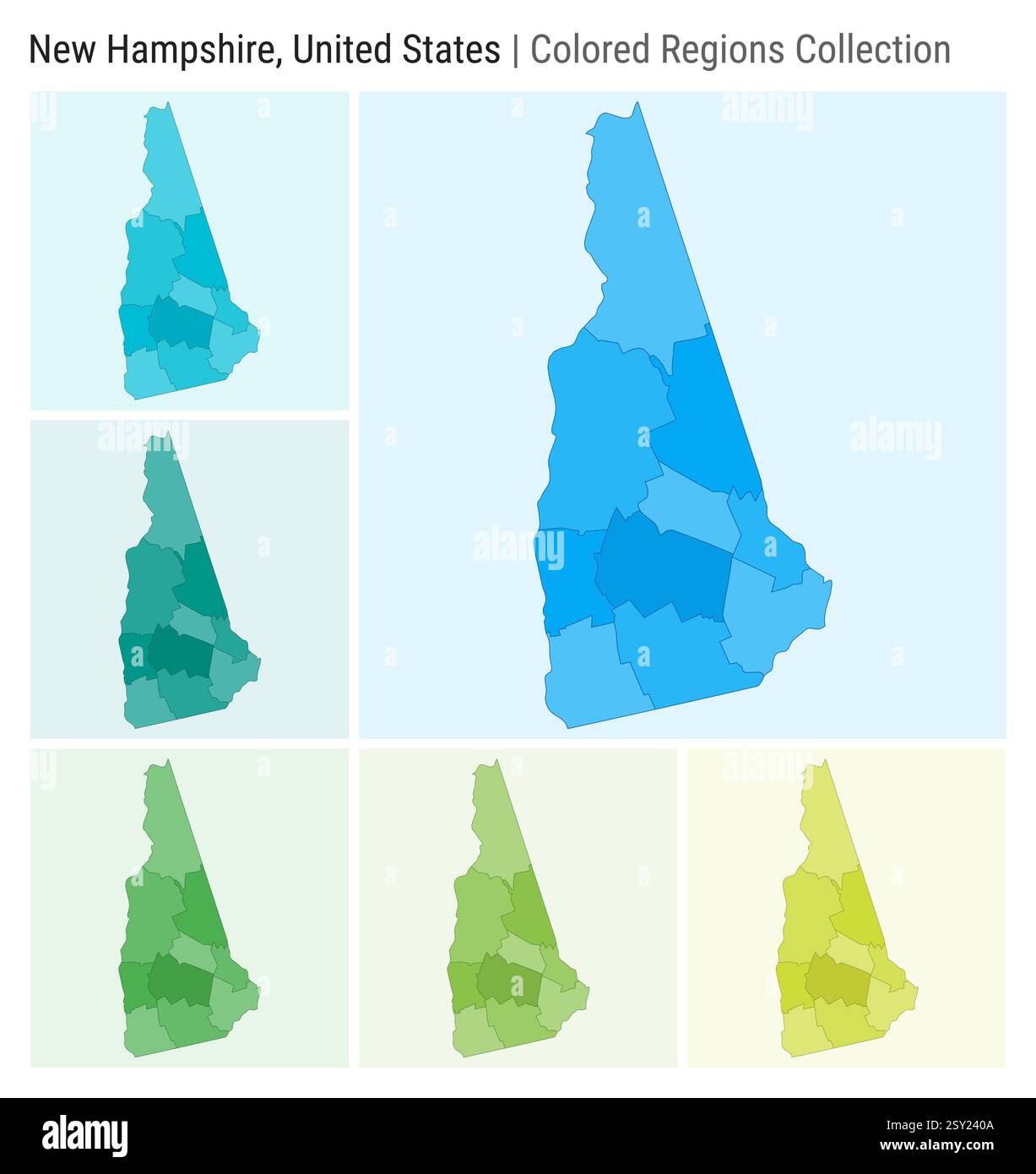 New Hampshire, United States. Map collection. State shape. Colored ...