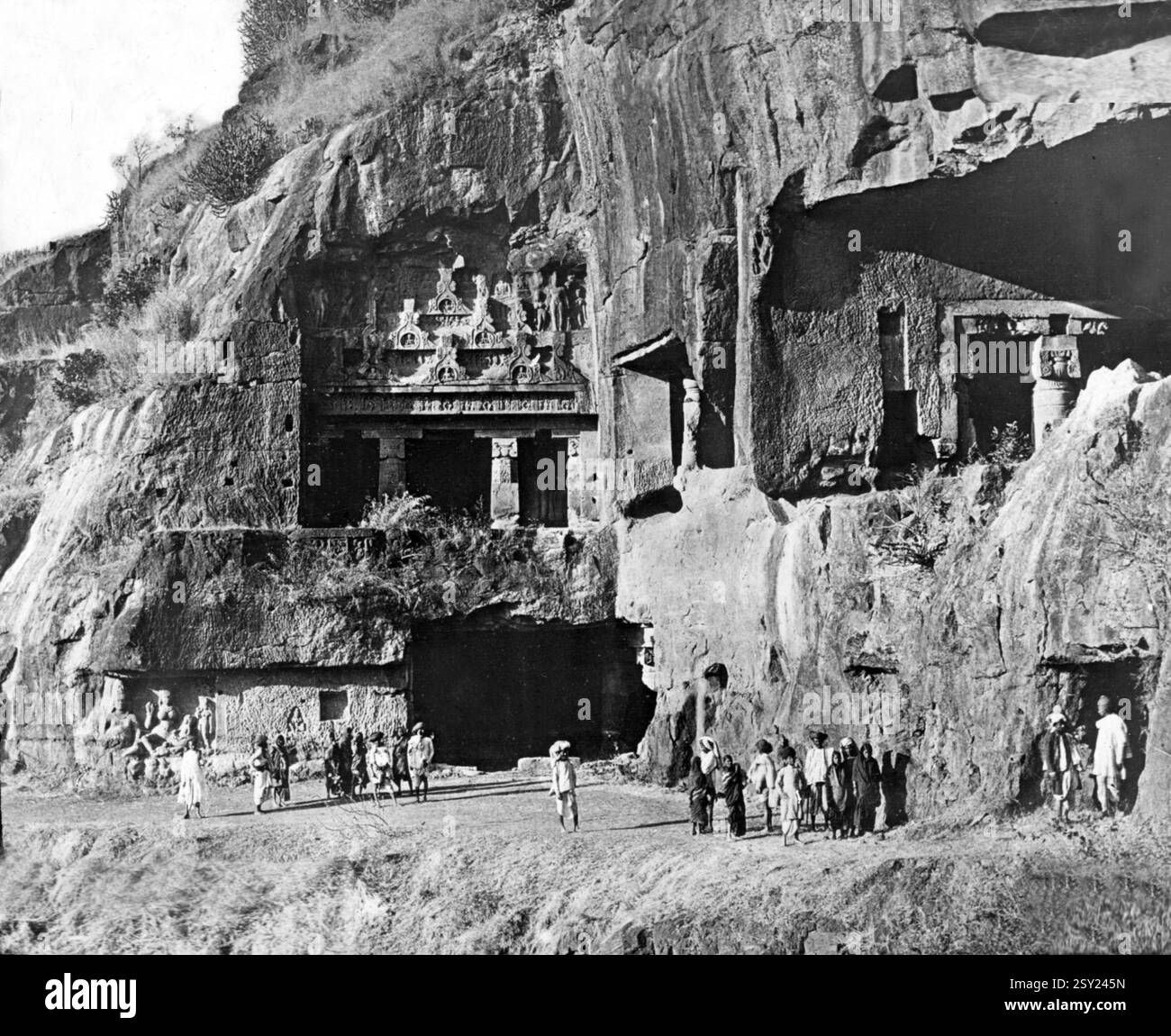 Old vintage lantern slide of ajanta caves, aurangabad, Maharashtra ...