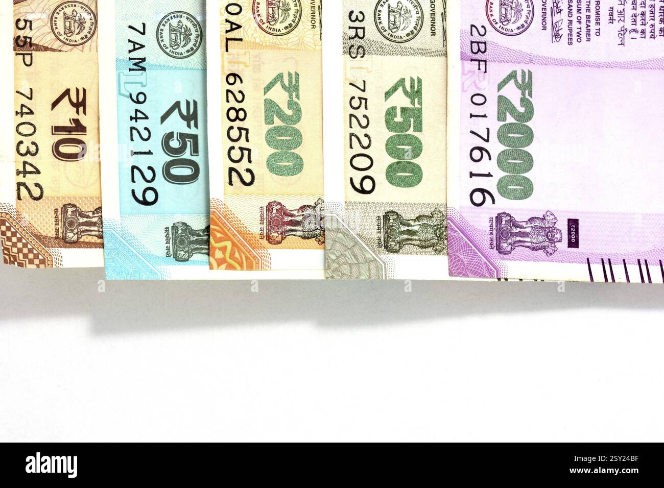 New Indian currency of 2000, 500, 200, 50 and 10 rupee notes Stock ...