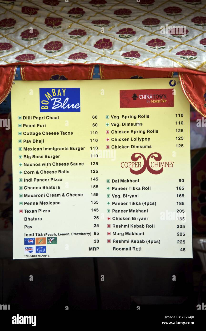 Restaurants menu list mumbai Maharashtra India Asia Stock Photo - Alamy