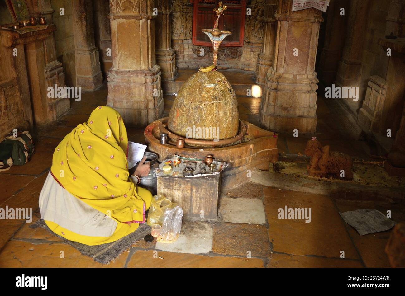 Woman reciting text in Shiv Temple Rajasthan India Asia Stock Photo - Alamy