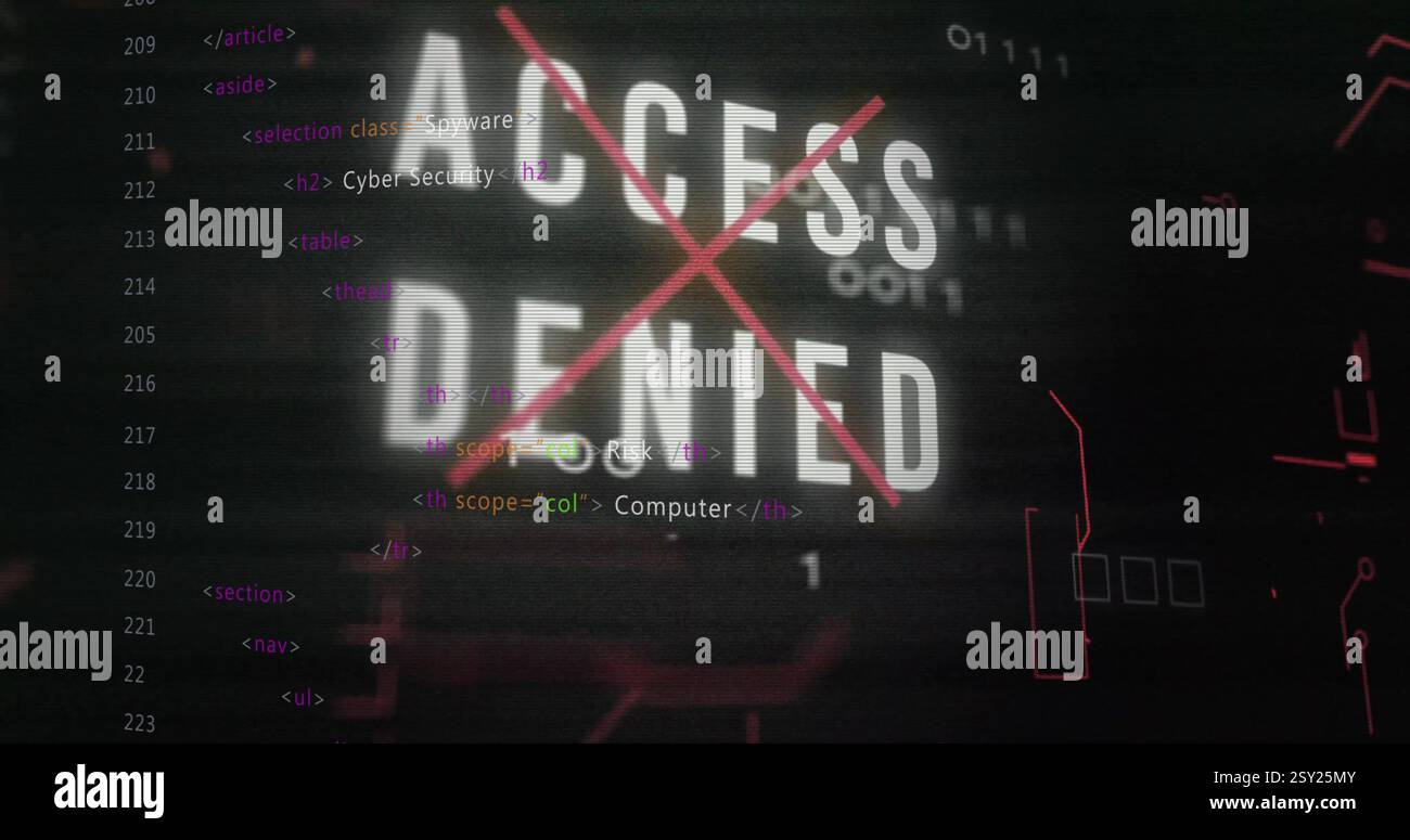 Access Denied Text Image Over Computer Code And Binary Numbers Stock