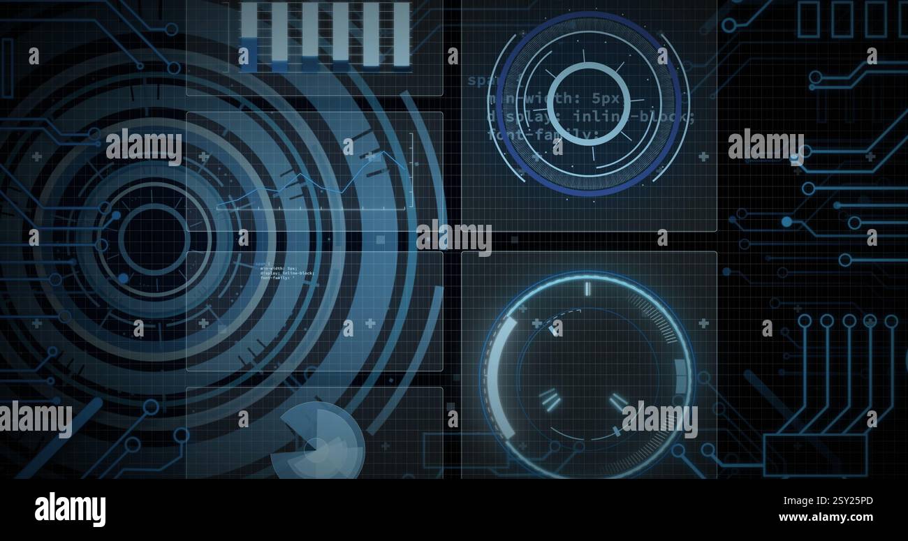 Image of data processing with scope scanning on black background Stock ...