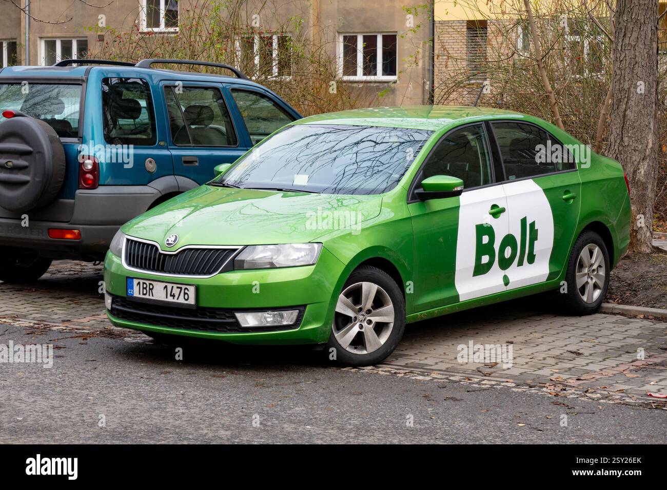 OSTRAVA, CZECH REPUBLIC - DECEMBER 15, 2023: Green Skoda Rapid car of ...