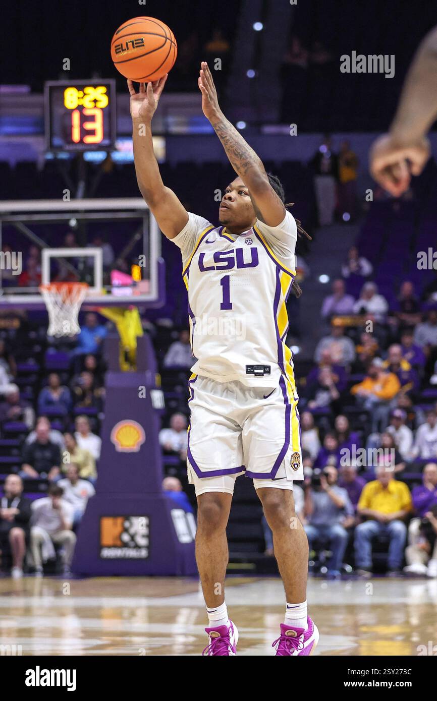 Baton Rouge, LA, USA. 25th Feb, 2025. LSU's Jordan Sears (1) puts up a ...