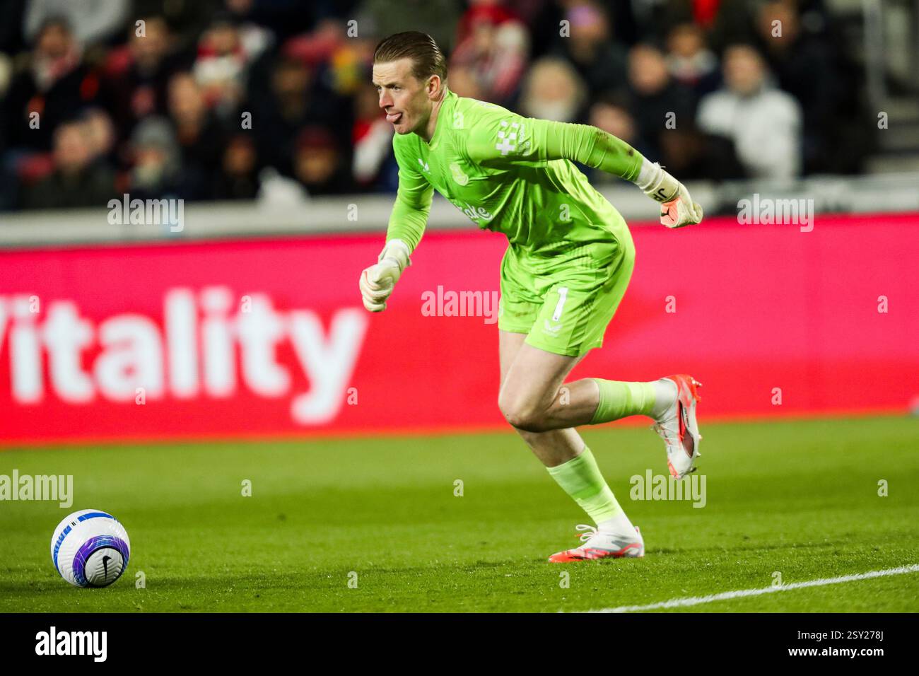 Jordan Pickford of Everton in action during the Premier League match Brentford vs Everton at The ...