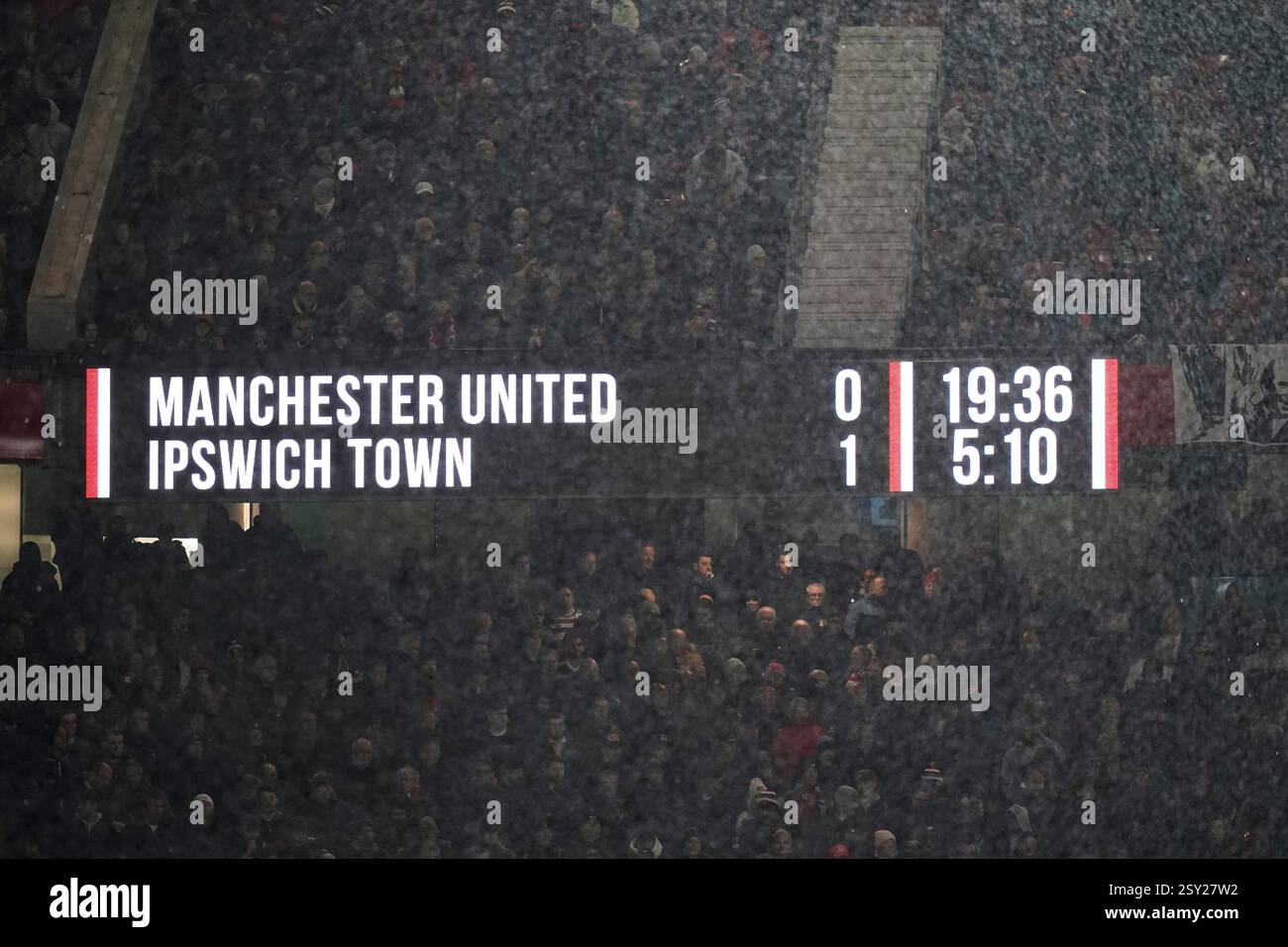 Manchester, UK. 26th Feb, 2025. Scoreboard 0-1 during the Manchester ...