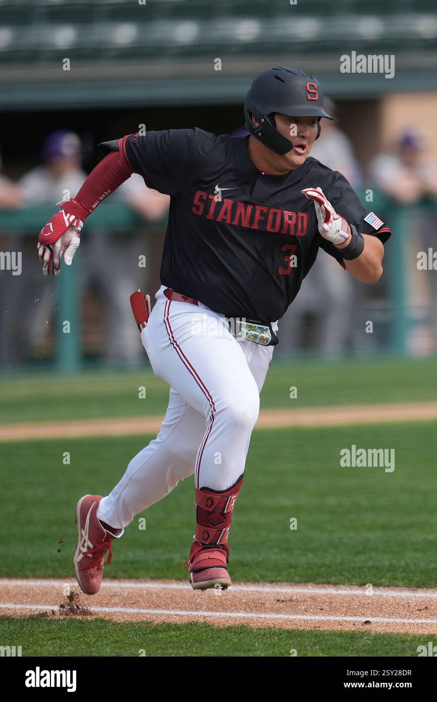 Stanford's Rintaro Sasaki hits a single during an NCAA college baseball ...