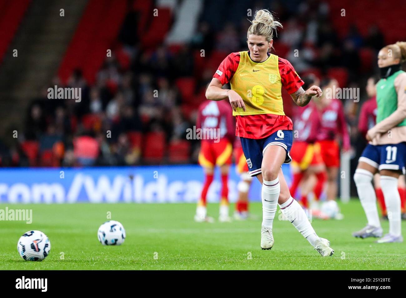 London, UK. 26th February, 2025. Millie Bright (6 ENG) during warm up ...