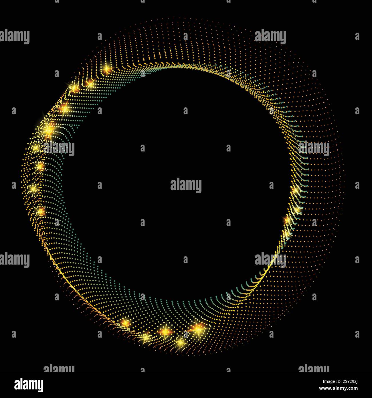 Flowing colorful round frame with dots, particles, wavy halftone ...