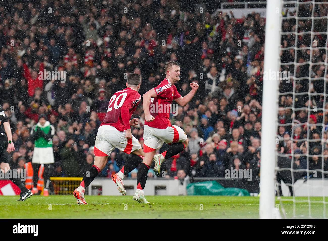 Manchester, UK. 26th Feb, 2025. Manchester United defender Matthijs de Ligt (4) scores a GOAL 2 ...