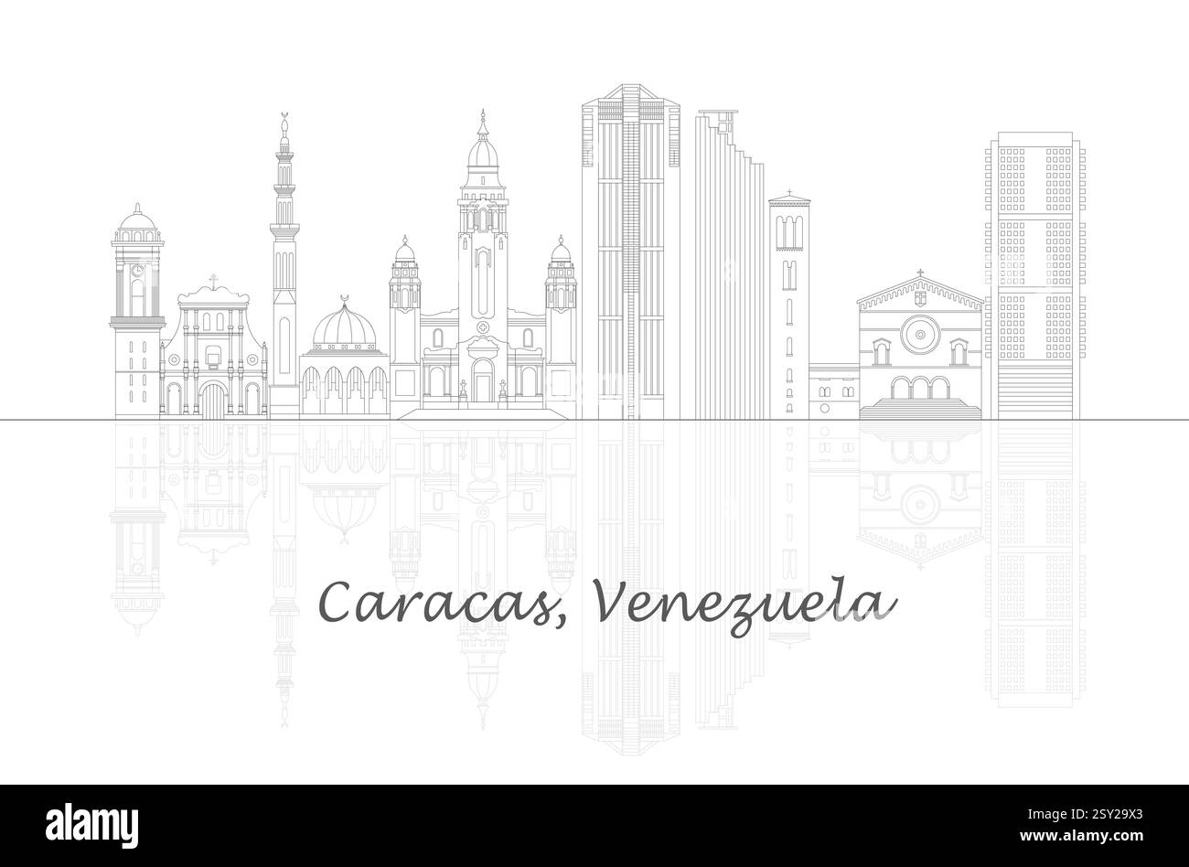 Outline Skyline panorama of city of Caracas, Venezuela - vector ...