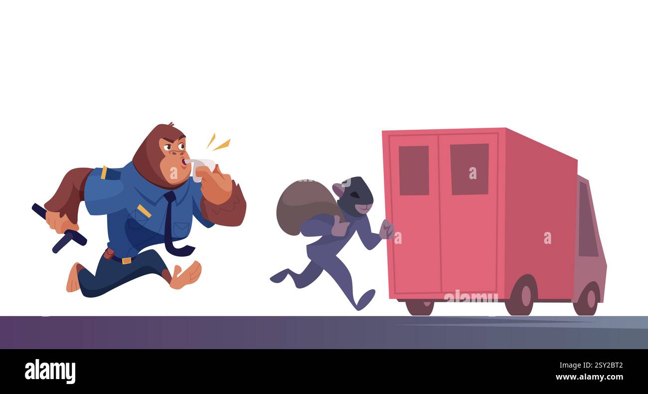 Robbery. policeman gorilla running and catches a robber Stock Vector ...