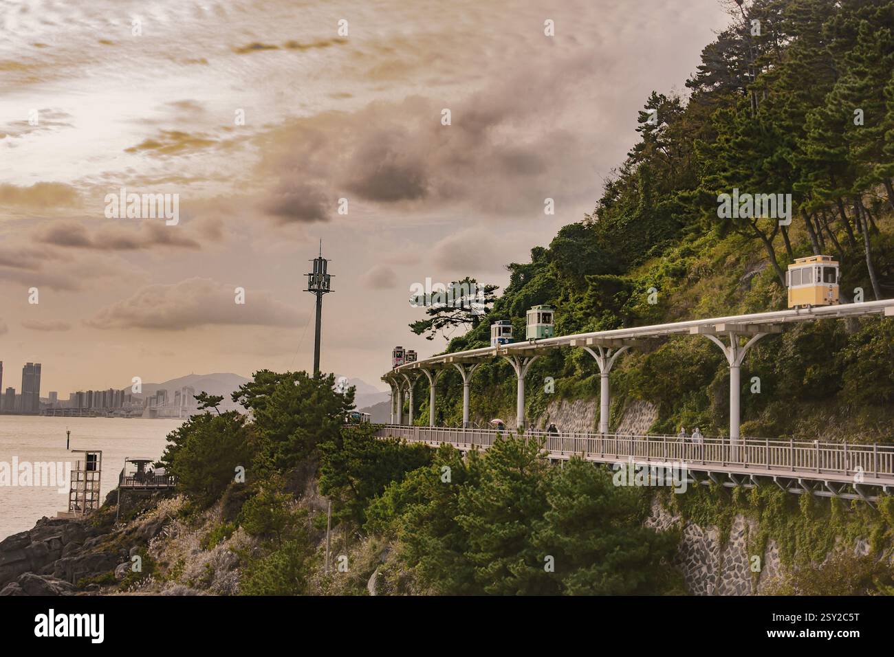 Busan, South Korea - October 29, 2024: Colorful sky capsule trains on ...