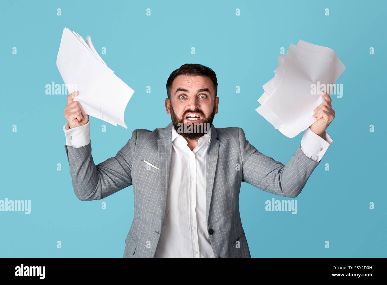Dealing with workplace stress. Angry overworked office employee ...