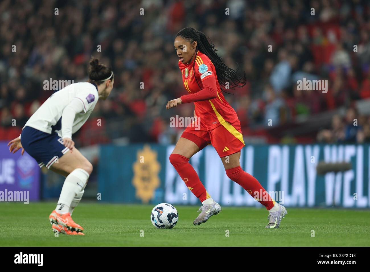 London England, February 26th 2025: Salma Paralluelo of Spain receives ...
