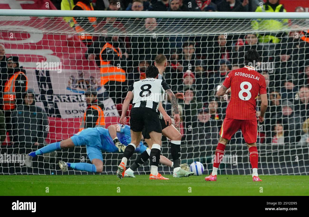 Liverpool's Dominik Szoboszlai scores their side's first goal of the ...