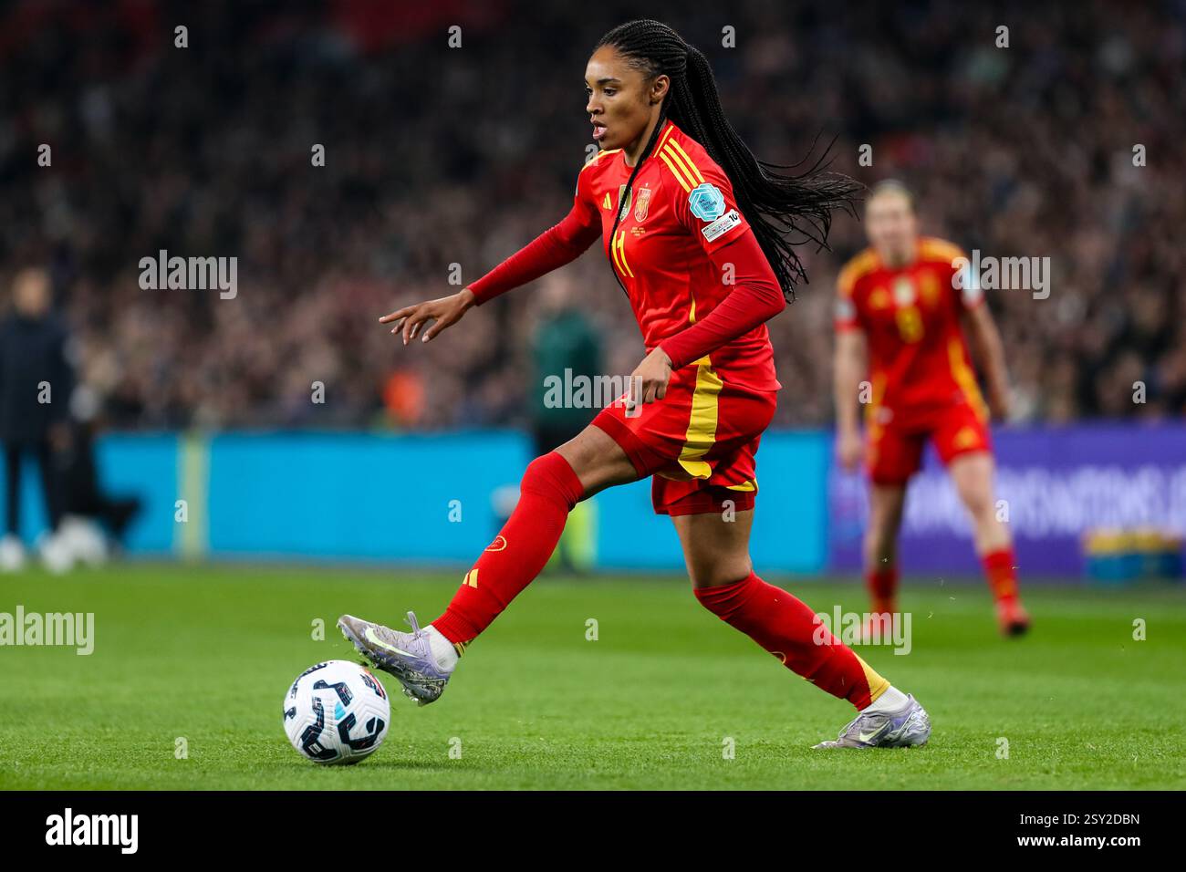 London, UK. 26th February, 2025. Salma Paralluelo (11 ESP) in action during the UEFA Nations ...