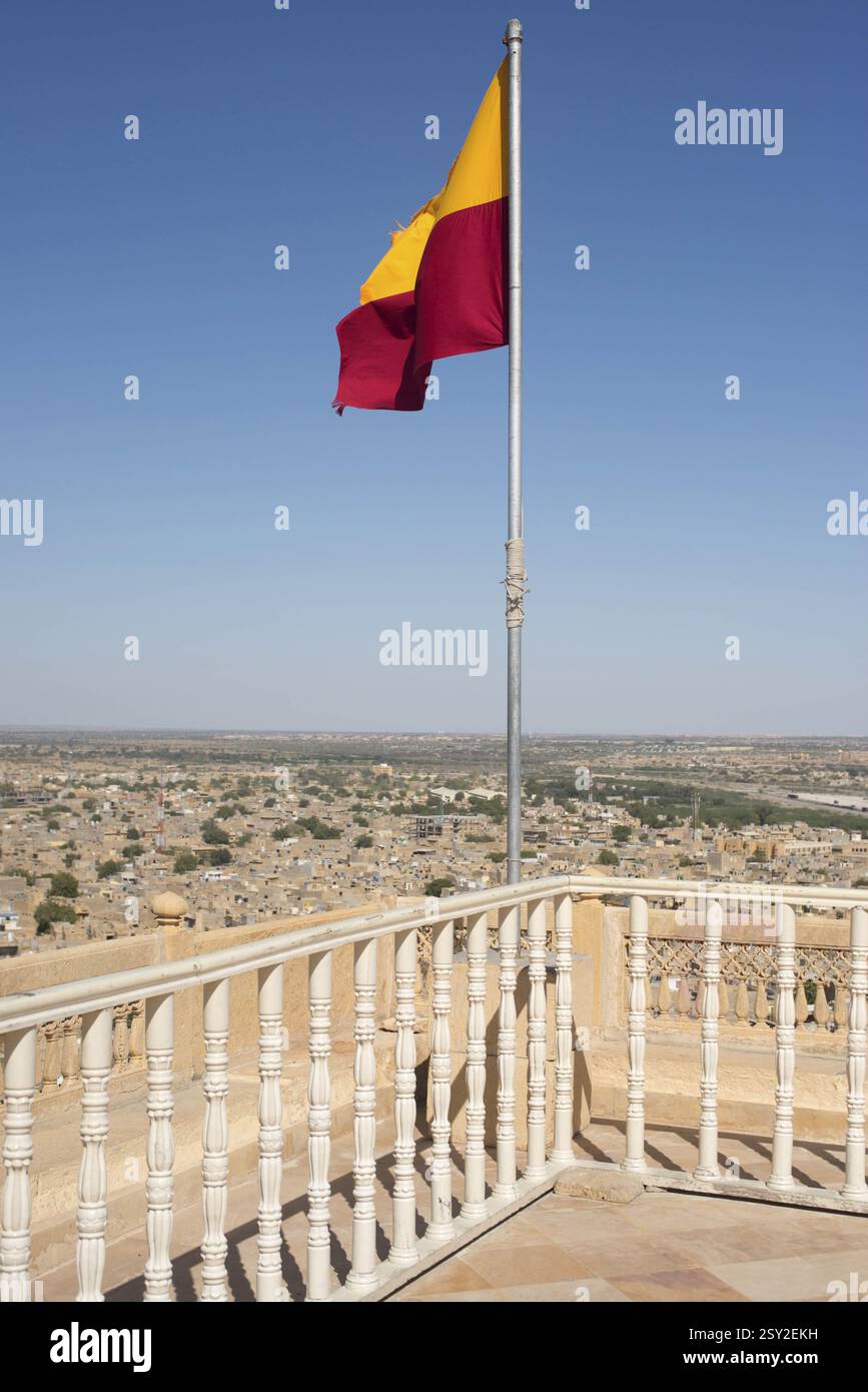 Flag on royal complex of sonar fort, jaisalmer, rajasthan, india, asia ...
