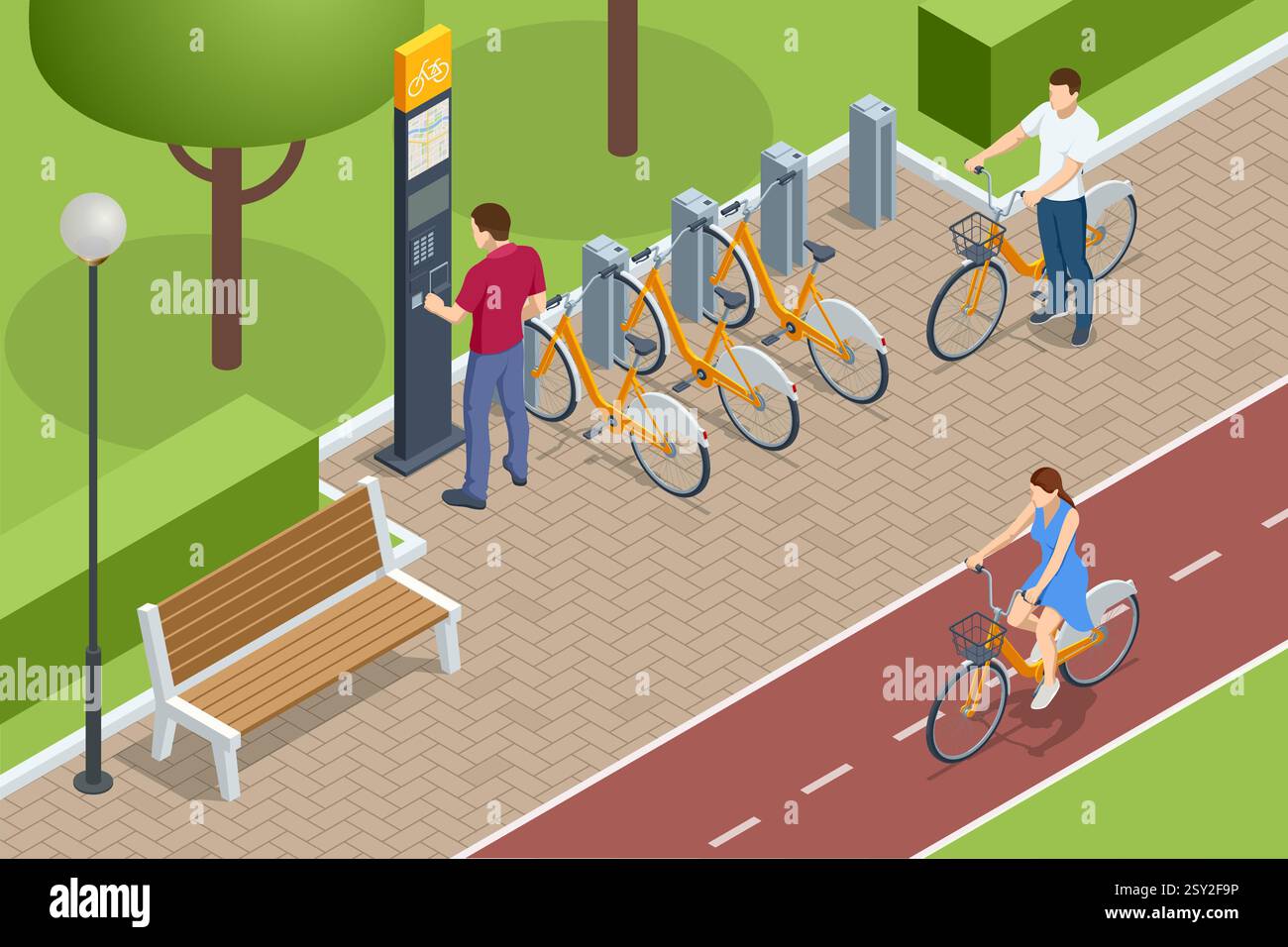 Bike rental. An isometric, vector illustration of a bicycle-sharing ...