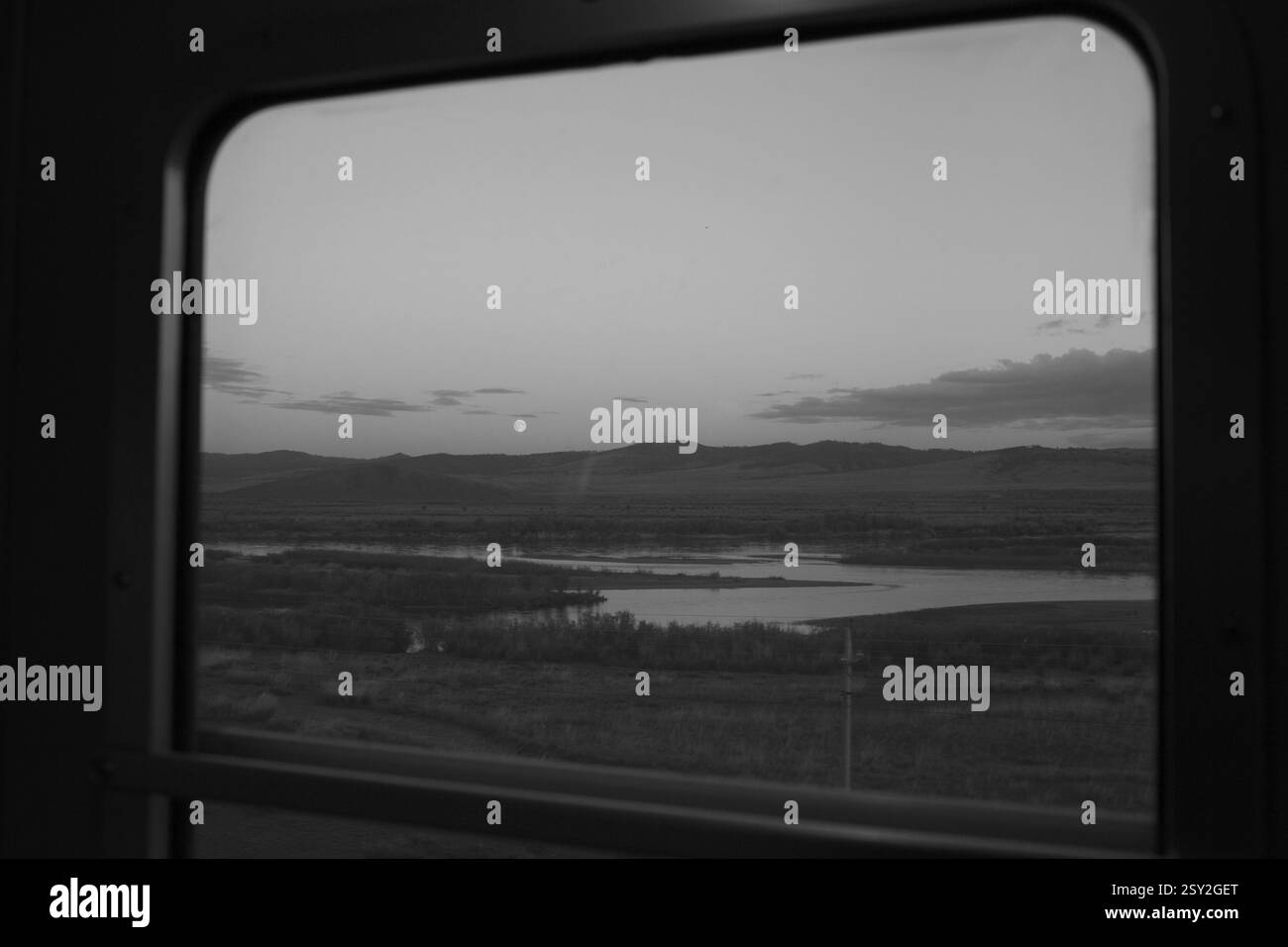 Landscape and moon from trans siberian train, Russia, Europe Stock ...