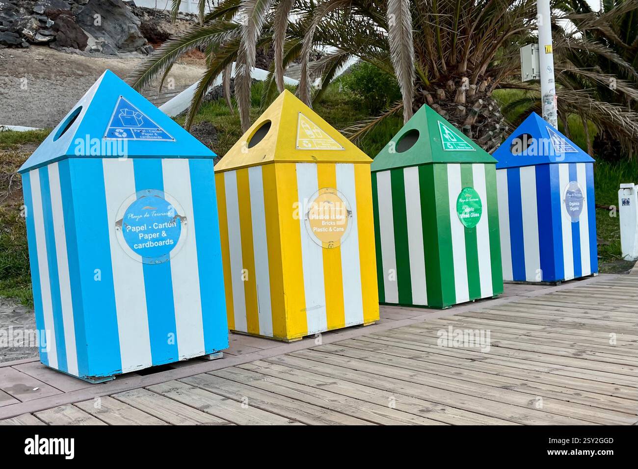 Bins designed to look like beach huts hi-res stock photography and ...