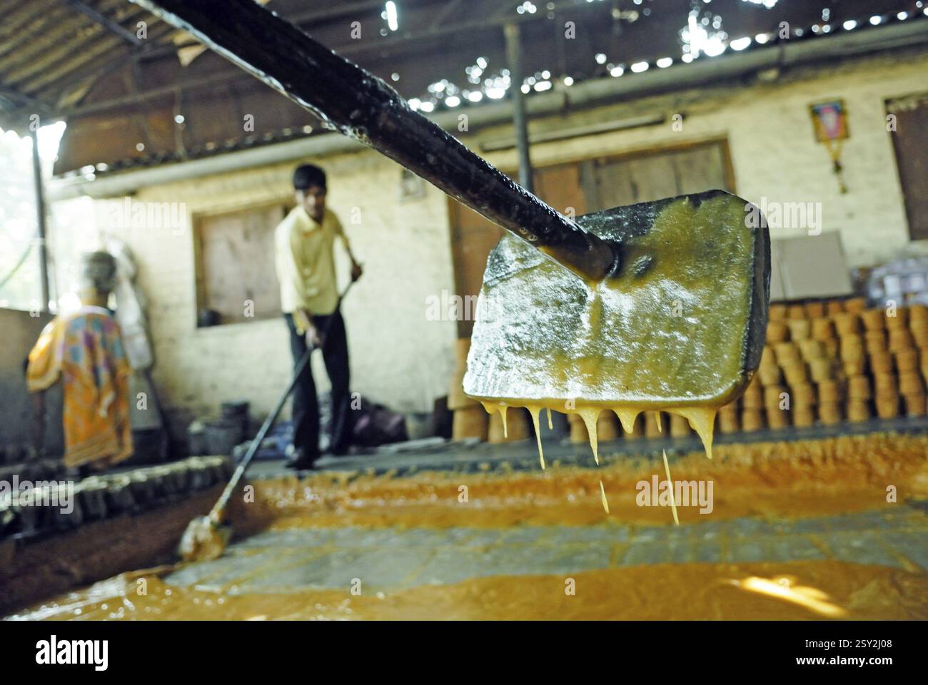 Workers making jaggery, Kolhapur, Maharashtra, India, Asia Stock Photo ...
