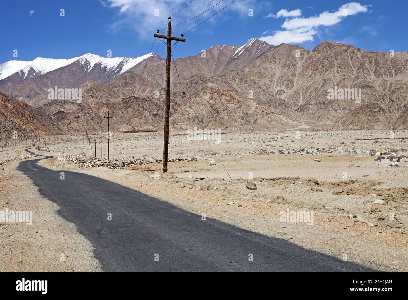Telephone cable poles, ladakh, jammu & kashmir, india, asia Stock Photo ...