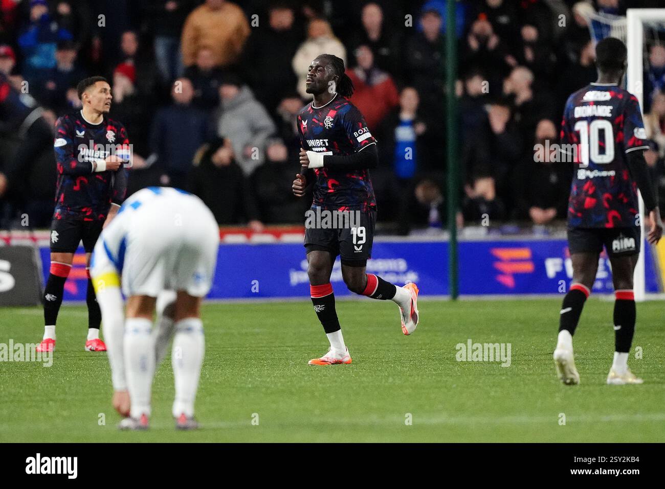 Rangers' Clinton Nsiala (centre) leaves the pitch as he is substituted ...