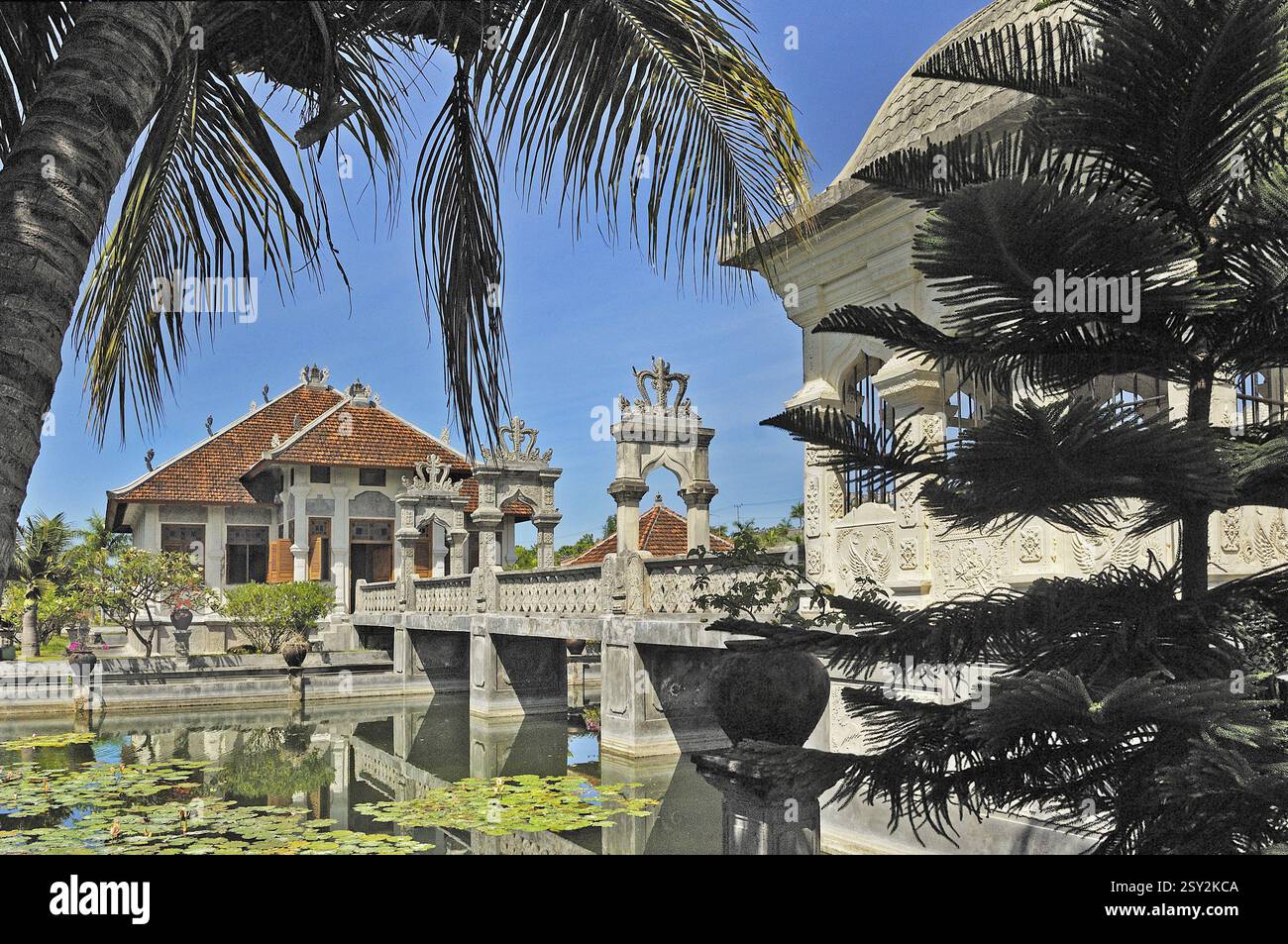 Taman-Ujung water palace with lotus pond and stone bridge, Bali ...