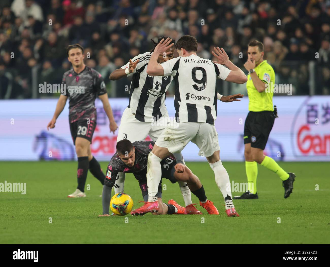 Turin, Italy. 26th Feb, 2025. Dusan Vlahovic of Juventus FC, Khephren Thuram of Juventus FC and ...
