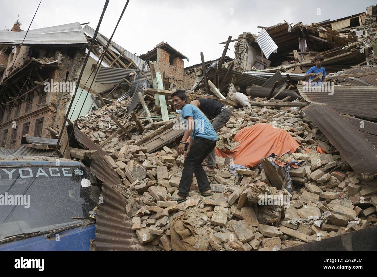 Residential building collapsed, earthquake, kathmandu, nepal, asia ...
