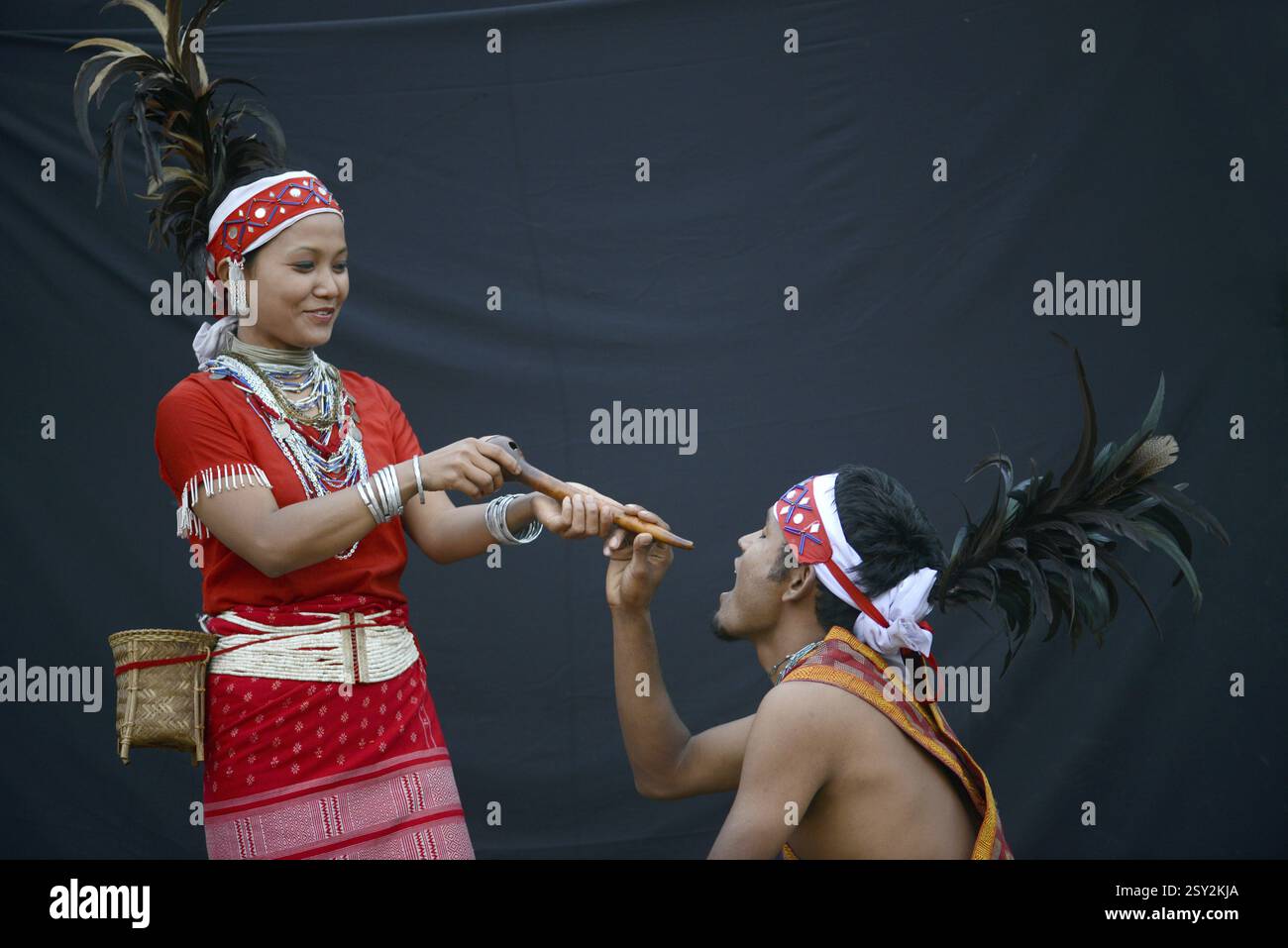 Garo tribe couple performing folk dance, meghalaya, india, asia, mr#786 ...