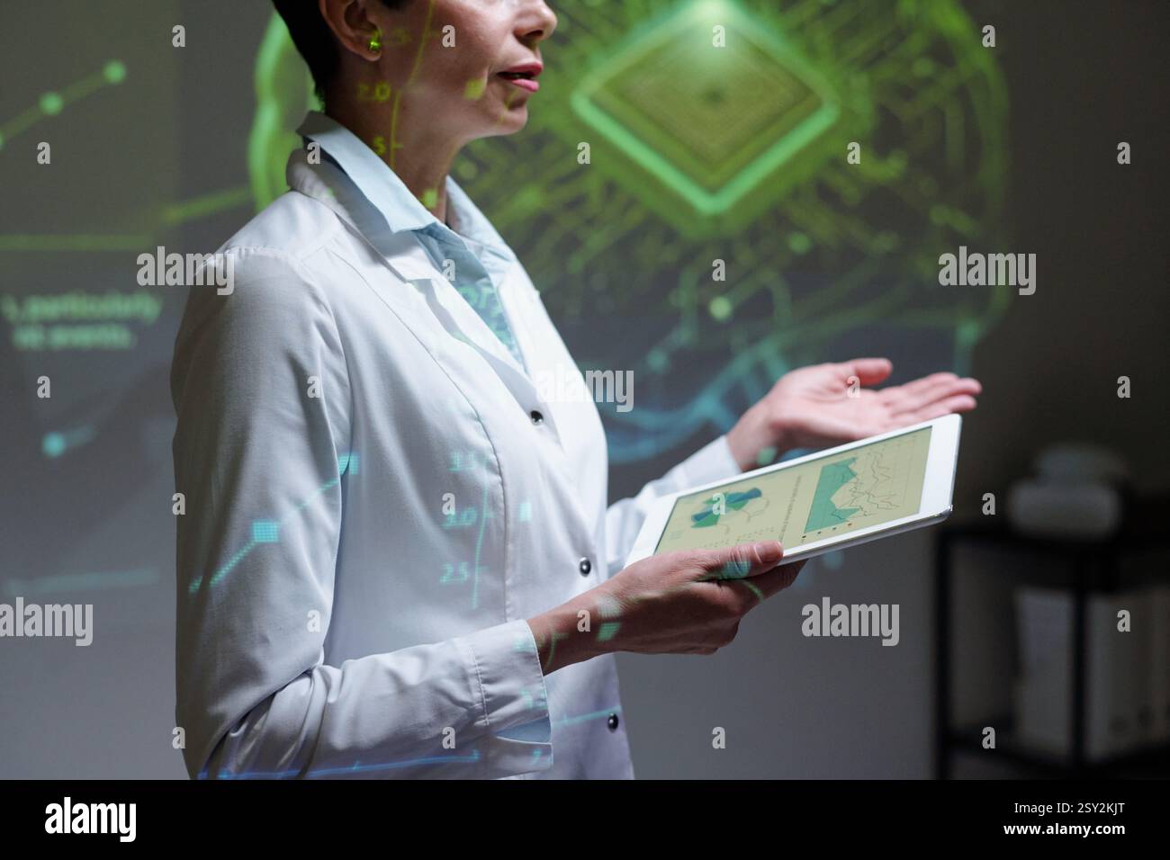 Female Scientist Giving Presentation Stock Photo - Alamy