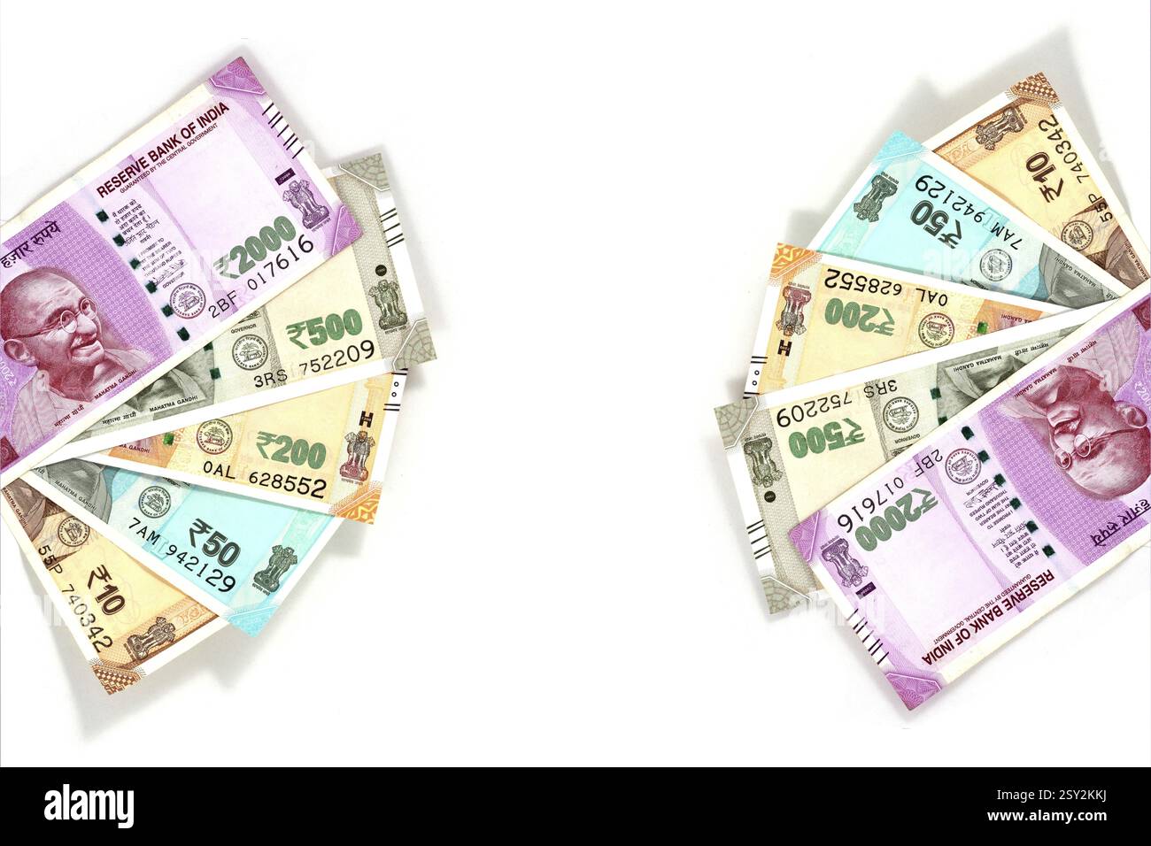 New Indian currency of 2000, 500, 200, 50 and 10 rupee notes Stock ...