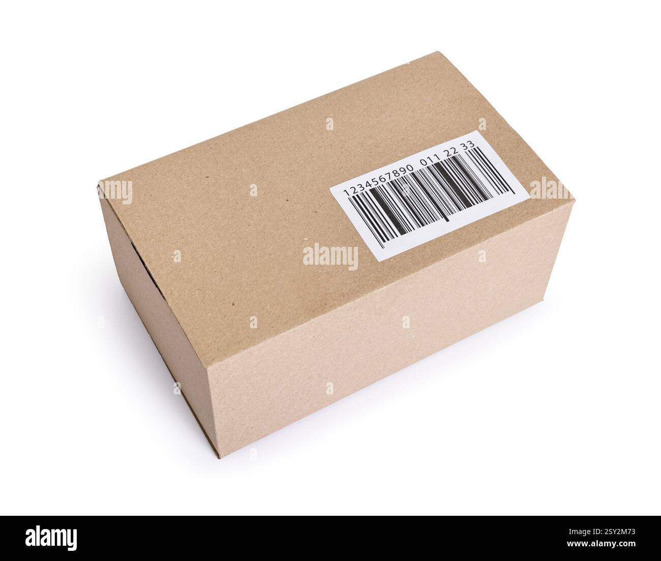 Cardboard parcel box with barcode on white background Stock Photo - Alamy
