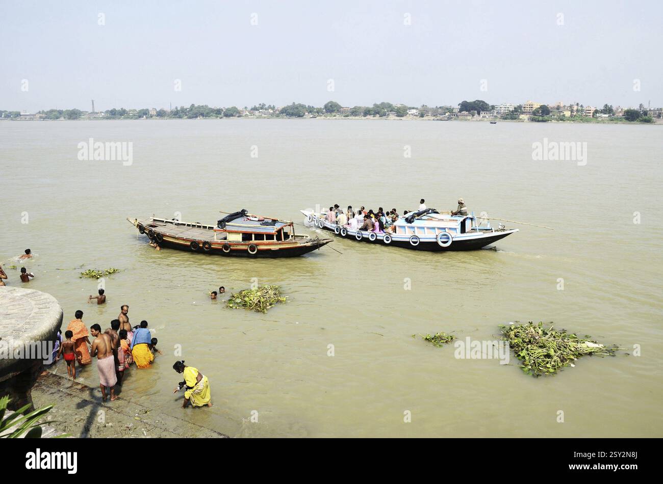 Boats in river Ganga near belur math kolkata West Bengal India Stock ...
