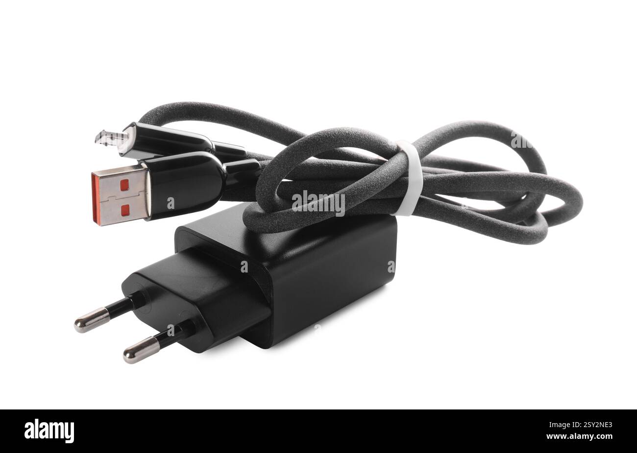 USB power adapter and charge cable isolated on white Stock Photo - Alamy