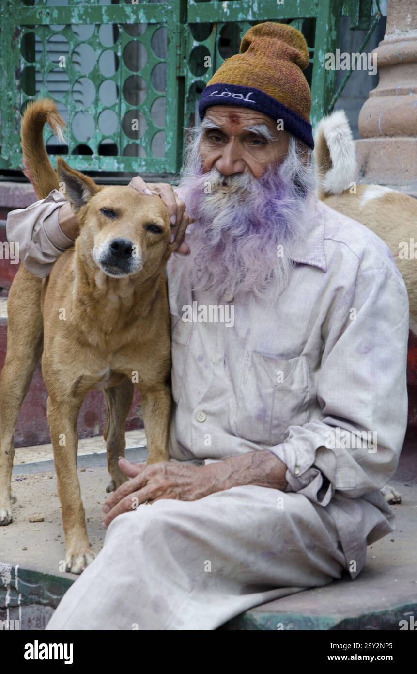 Old man with dog, jodhpur, rajasthan, india, asia Stock Photo - Alamy
