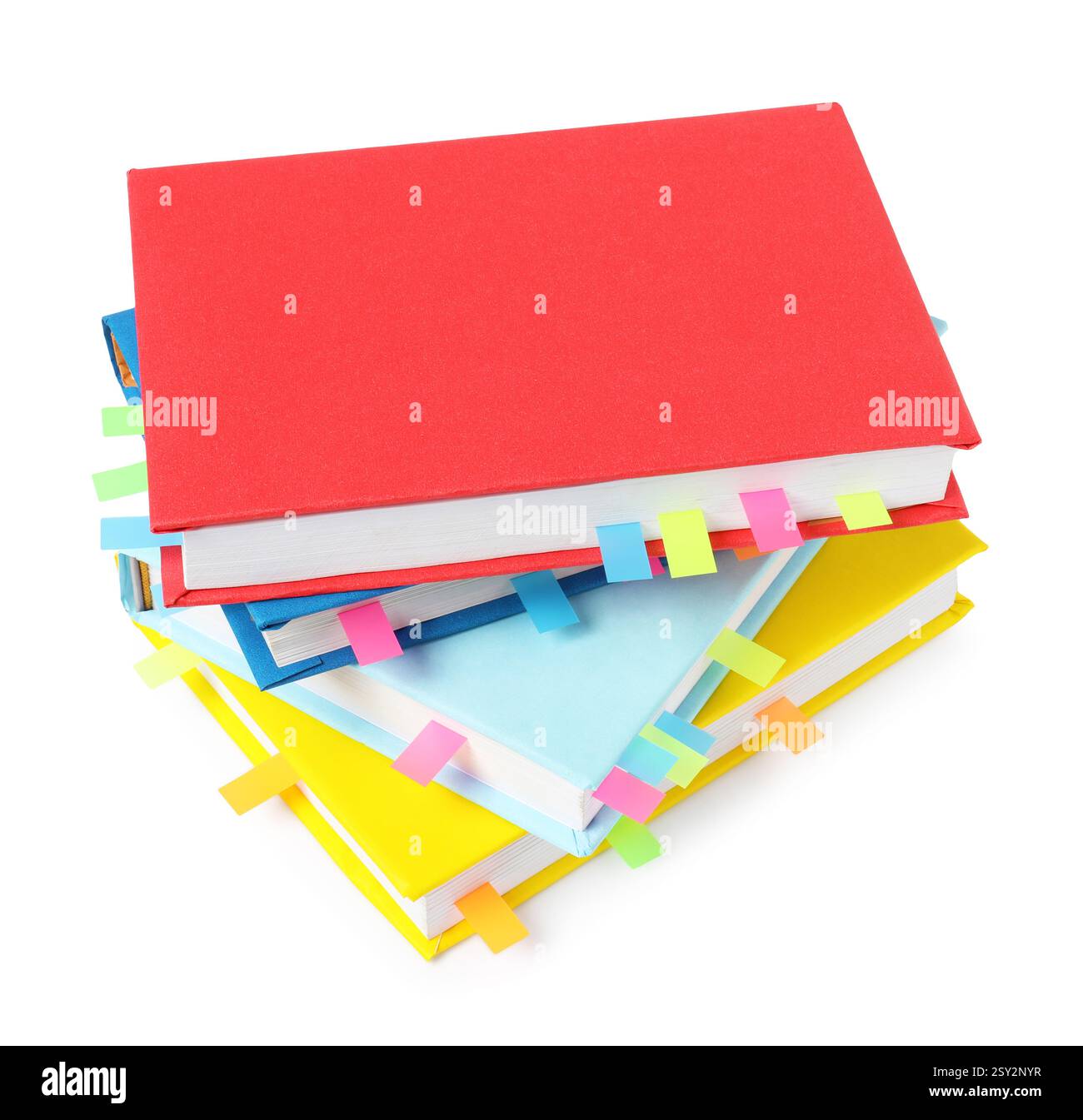 Books with colorful tabs isolated on white Stock Photo - Alamy