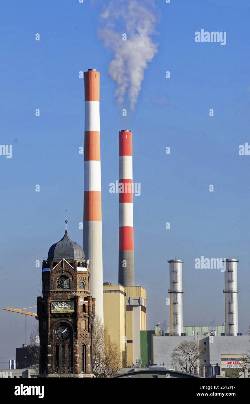 Industry, Vienna gasworks area, Vienna, Austria, Europe, Two smoking ...
