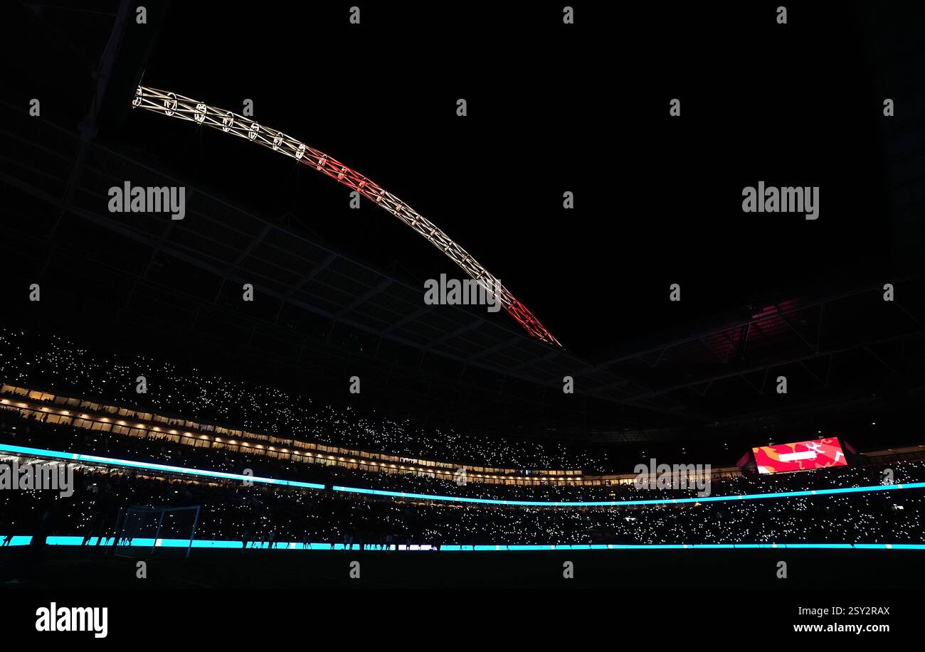 A general view following a power cut inside the stadium during the UEFA ...