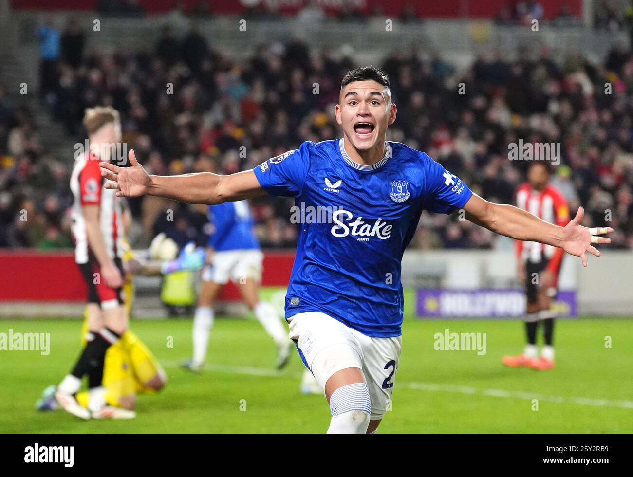 Everton's Carlos Alcaraz celebrates their side's first goal of the game ...