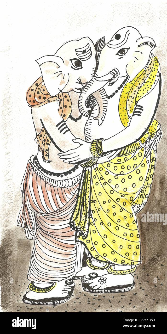 Painting of Two lord Ganesha are Hugging by Arun K Mishra Stock Photo ...