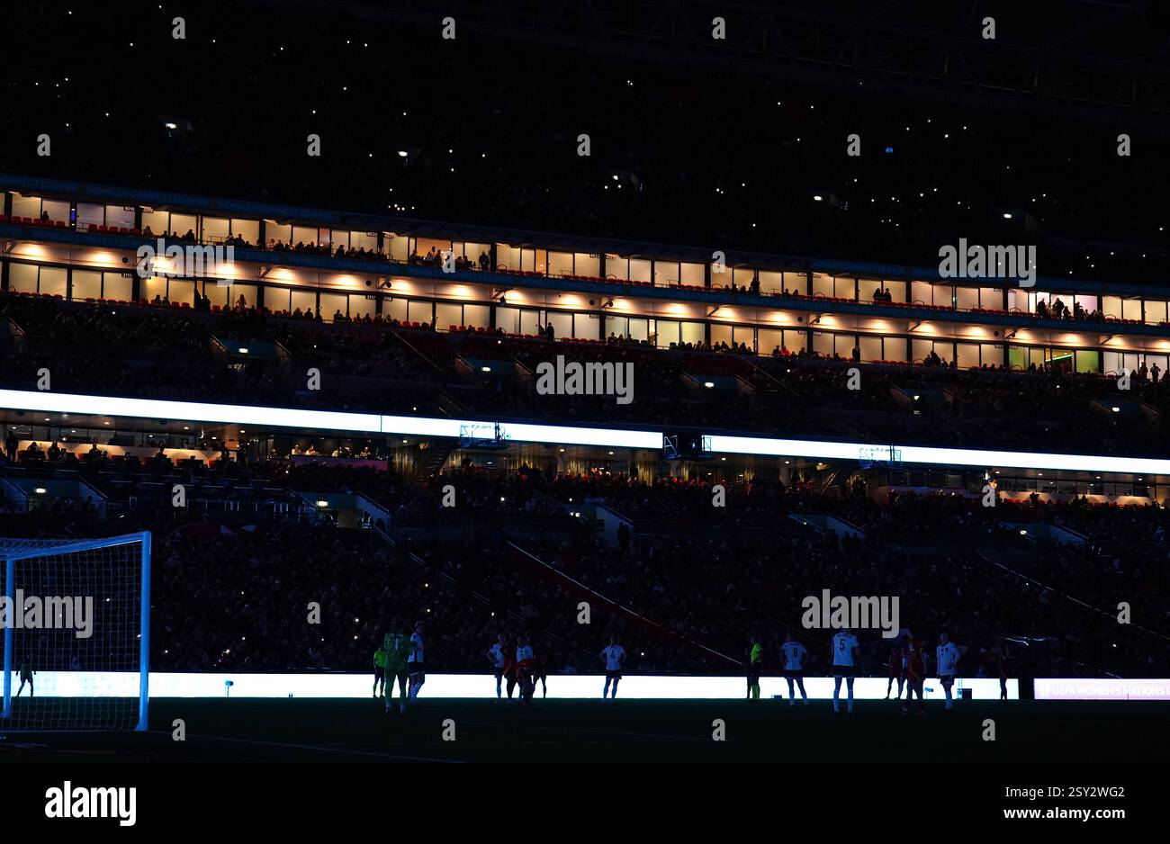 A general view following a power cut inside the stadium during the UEFA ...