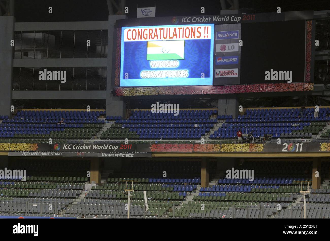 Giant LCD empty stand Wankhede stadium displays tricolour ICC Cricket ...