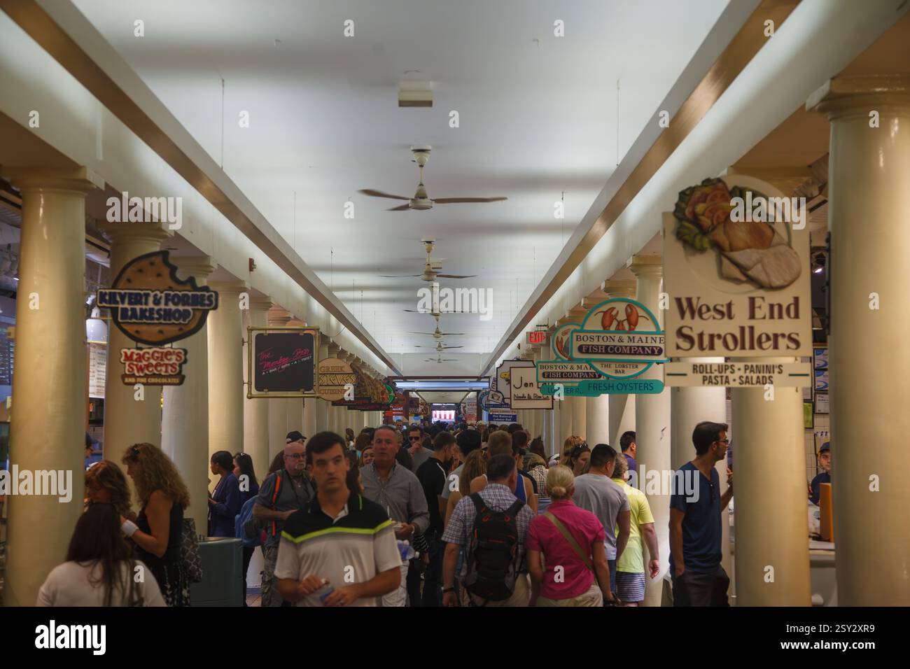 Inside the Quincy Market istorical building with its restaurants and ...